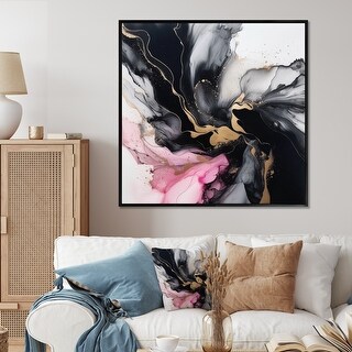 Designart "Black Gold Marble Splash Iv" Abstract Marble Framed Wall Art Prints - Bed Bath ...